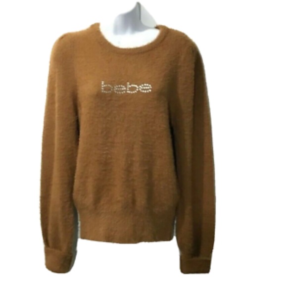 bebe | Sweaters | Bebe Logo Sweater Camel Brown Soft Womens Size Large ...